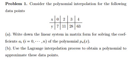 Solved Consider The Polynomial Interpolation For The
