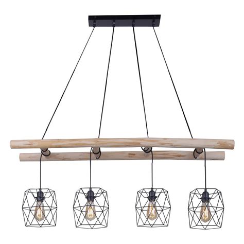Edgar 4 Light Black With Wood Ladder Bar Pendant Light