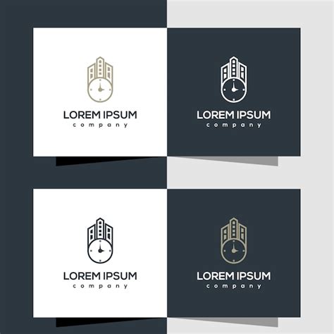 El Logo Del Reloj Combinado Con El Edificio Encima Vector Premium