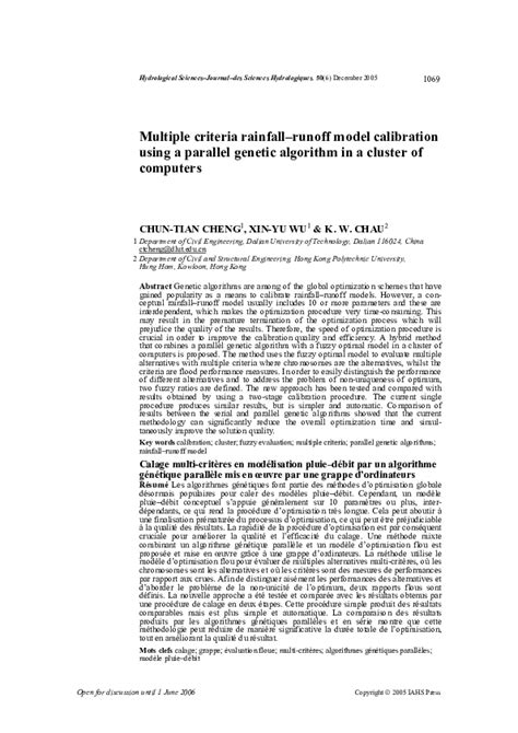 Pdf Multiple Criteria Rainfall Runoff Model Calibration Using A Parallel Genetic Algorithm In