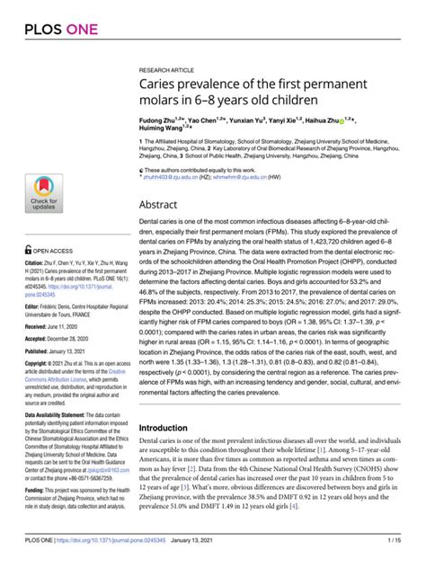 Caries Prevalence Of The First Permanent Molars In Pdf Clinical Medicine Medical Specialties