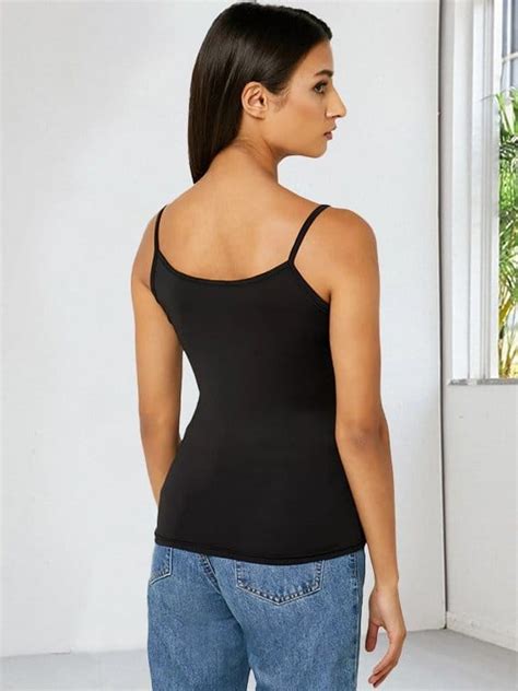 Basic Tank Top Spaghetti Strap Cotton Black Nileton