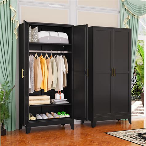 Gaious Metal Wardrobe Cabinet With Hanging Rod 71 Metal