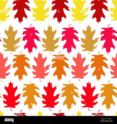 Autumn Seamless Pattern With Colorful Oak Leaves Leaf Outlines Vector