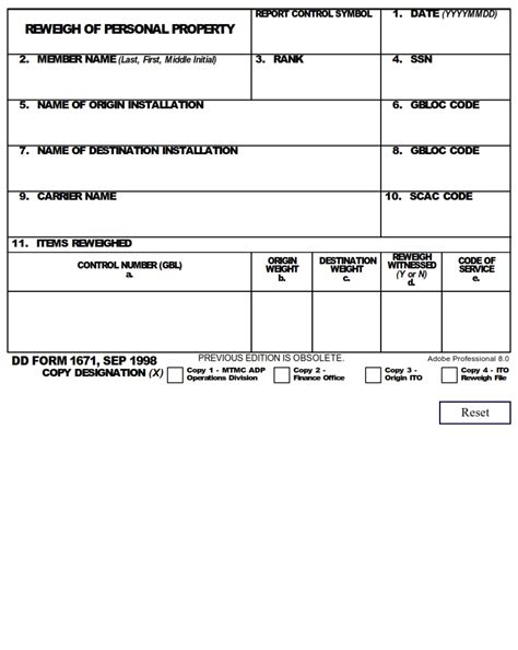 Dd Form 1671 Reweigh Of Personal Property Dd Forms