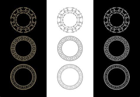 꽃 장식이 있는 디자인을 위한 황금 장식 라운드 프레임 세트 인쇄용 템플릿 프리미엄 벡터