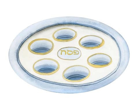 Premium Photo Watercolor Round Blue Passover Seder Plate For Pesach