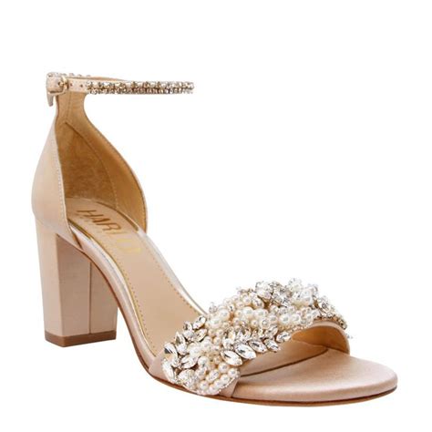 Adele Nude Crystal And Pearl Bridal Block Heel Heels Open Toe