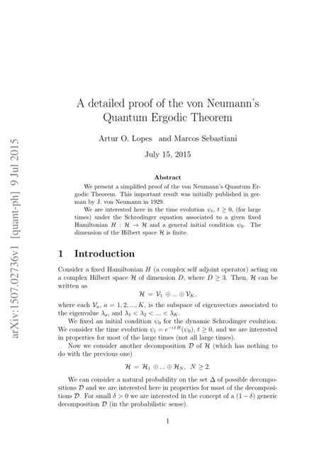 Pdf A Detailed Proof Of The Von Neumanns Quantum Ergodic Theorem