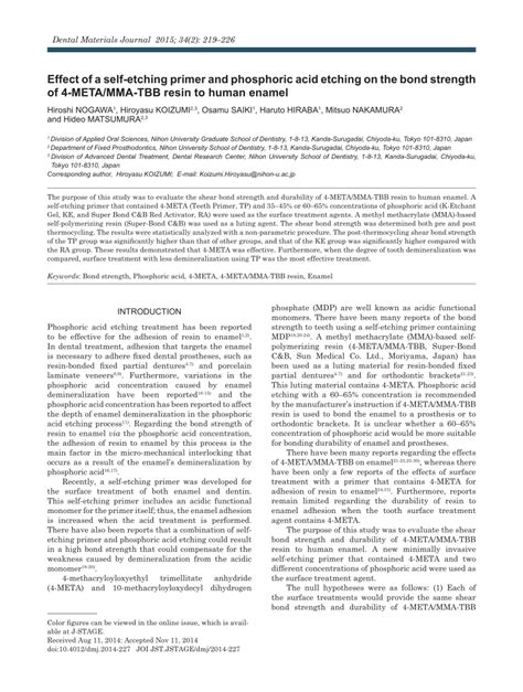 Pdf Effect Of A Self Etching Primer And Phosphoric Acid Etching On