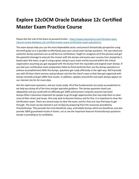 Ppt Explore 12cocm Oracle Database 12c Certified Master Exam Practice
