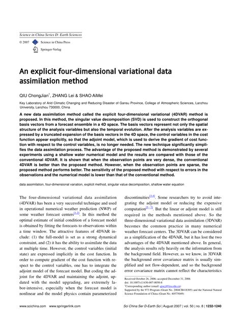 Pdf An Explicit Four Dimensional Variational Data Assimilation Method