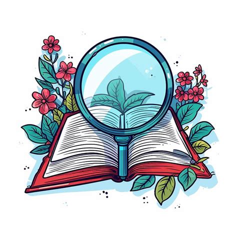Premium Photo Colored Handdrawn Doodle Magnifying Glass And Book