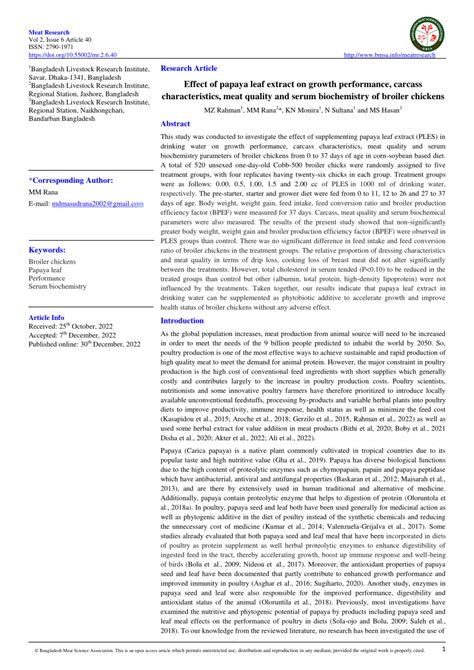 Pdf Effect Of Papaya Leaf Extract On Growth Performance Carcass Characteristics Meat Quality