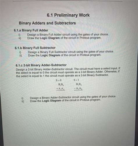 Solved 61 Preliminary Work Binary Adders And Subtractors