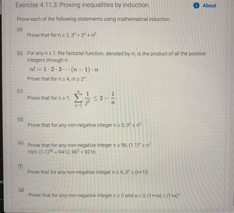 Solved Exercise 4 11 3 Proving Inequalities By Induction Chegg Com