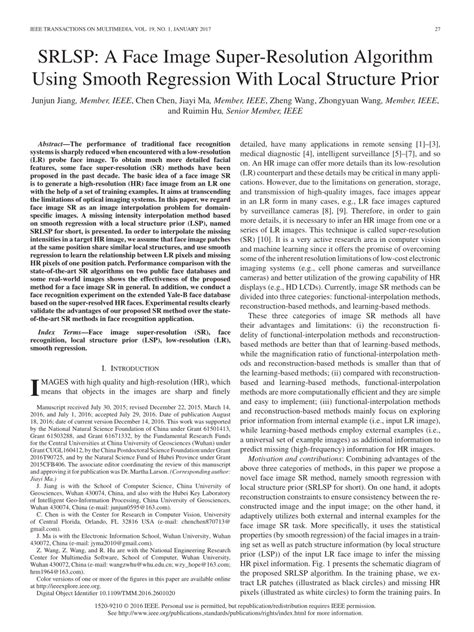 Pdf Srlsp A Face Image Super Resolution Algorithm Using Smooth Regression With Local