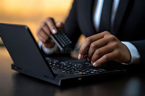 Multitasking Businesswoman Talking On Phone And Working On Laptop In