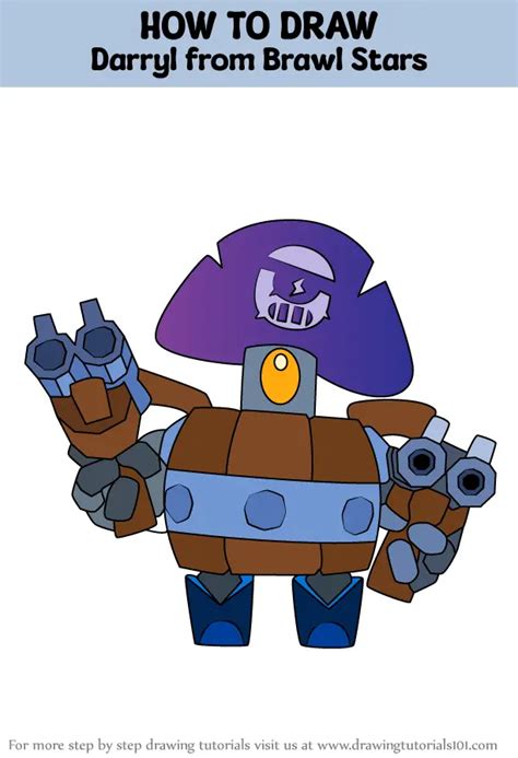 Step By Step How To Draw Darryl From Brawl Stars Drawingtutorials The