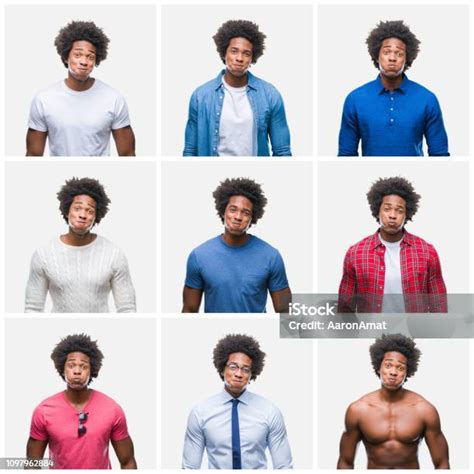 재미 있은 얼굴 뺨 피 격리 된 배경 위에 젊은 아프리카계 미국인 남자가 콜라주 입 어 미친 식으로 팽창 남자에 대한 스톡 사진 및 기타 이미지 Istock