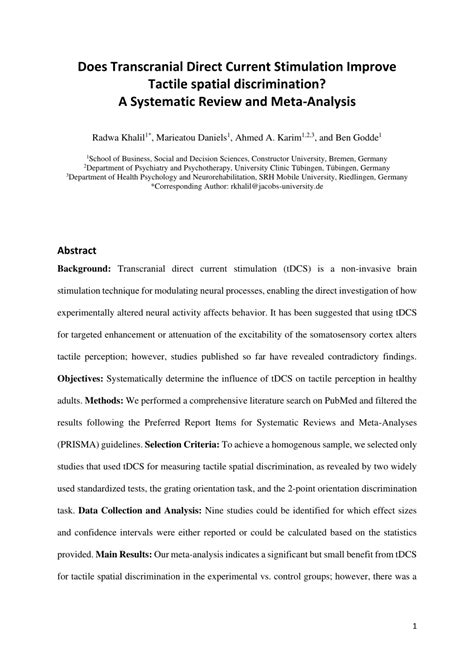 Pdf Does Transcranial Direct Current Stimulation Improve Tactile Spatial Discrimination A