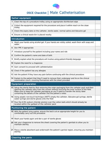 Osce Checklist Male Catheterisation Pdf Catheter Urology