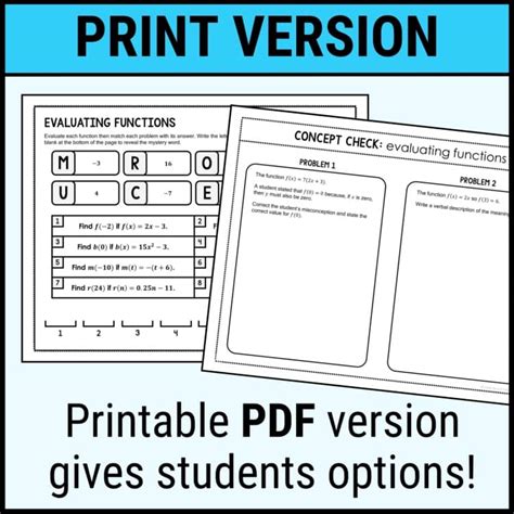 Evaluating Functions Using Function Notation Activity Print And Digital