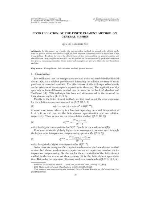 Global Science Press Extrapolation Of The Finite Element Method On