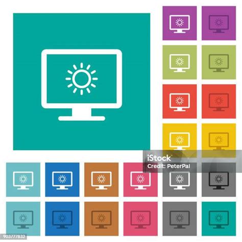 사각 평면 화면 밝기를 조정 멀티 컬러 아이콘 Lcd에 대한 스톡 벡터 아트 및 기타 이미지 Lcd 각도 단순함 Istock