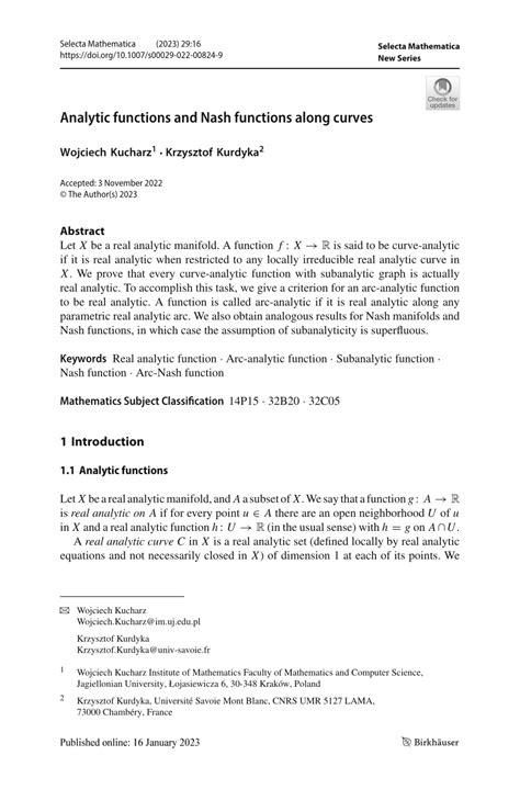 Pdf Analytic Functions And Nash Functions Along Curves