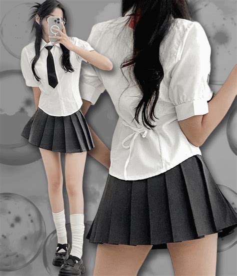 당일출고 긱시크룩[타이세트]퍼프 반팔소매 뒷리본 굴림 카라 셔츠 메종스튜디오 교복룩 올드머니룩 클럽룩 놀이동산 썸머룩 일본여행 일본스쿨룩 에이블리