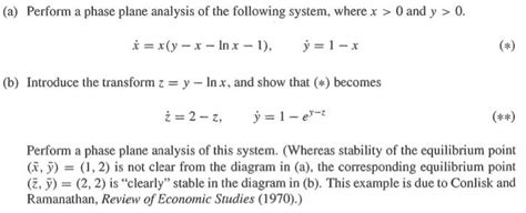 Solved A Perform A Phase Plane Analysis Of The Following Chegg Com