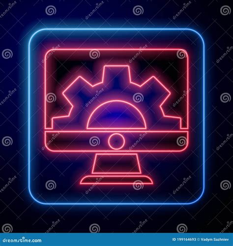 Glowing Neon Software Web Development Programming Concept Icon Isolated On Blue Background