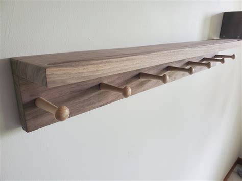 Nursery Shelf With Hooks Walnut Shelf With Groove Nursery Bookshelf Nursery Decor Kitchen