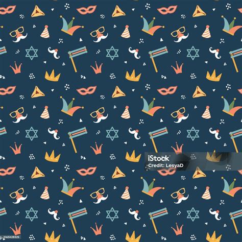 부림절 원활한 패턴입니다 전통적인 유대인 휴일 배경입니다 벡터 일러스트 레이 션 공휴일에 대한 스톡 벡터 아트 및 기타 이미지 공휴일 다윗의 별 디자인 Istock