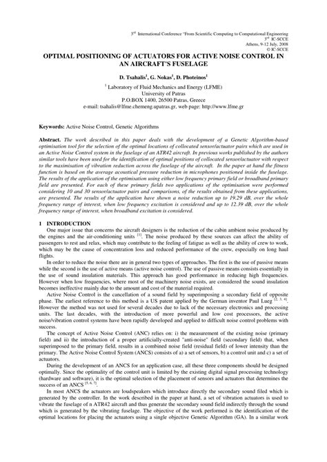 Pdf Optimal Positioning Of Actuators For Active Noise Control In An Aircrafts Fuselage