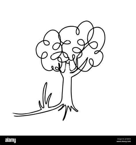 Tree In Continuous One Line Style Cute Template In Single Line Style For Greeting Cards