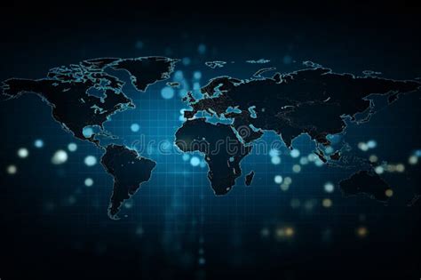 Blue Themed World Map Polka Dots Abstract Tech Backdrop For Business Stock Illustration