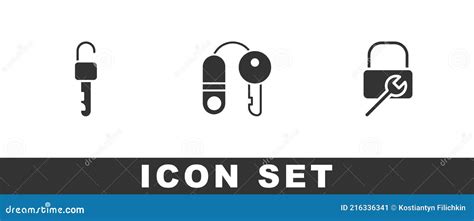 Set Unlocked Key House With And Lock Repair Icon Vector Stock Vector Illustration Of Setting