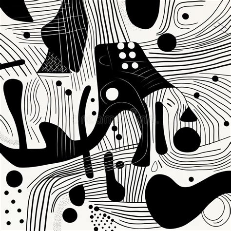 Playfully Intricate Black And White Abstract Illustration With Bold Lines Stock Illustration