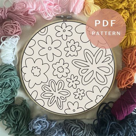 Flower Field Punch Needle Pattern Punch Needle Pdf Pattern For