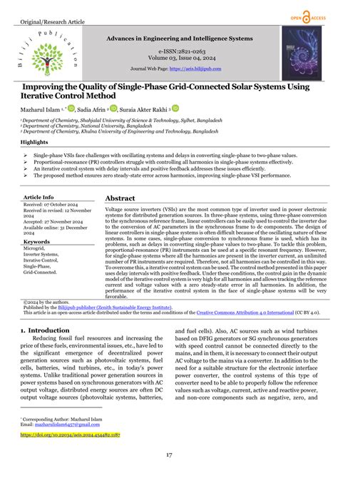 Pdf Improving The Quality Of Single Phase Grid Connected Solar Systems Using Iterative Control