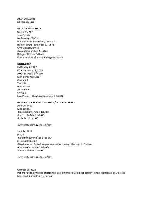 Preeclampsia Case Scenario Case Scenario Preeclampsia Demographic
