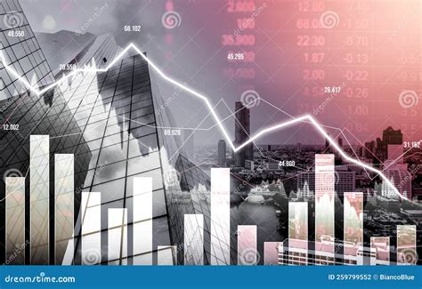 Economic Crisis Concept Graphs Falling Down With Modernistic Urban