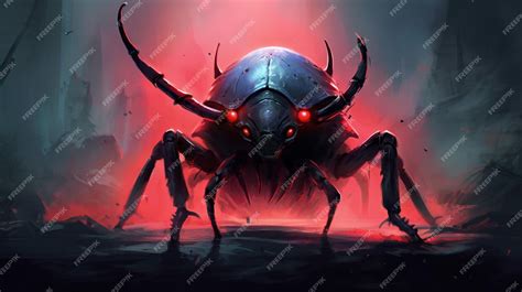 Premium Ai Image A Drawing Of A Cockroach With Red Eyes And A Red