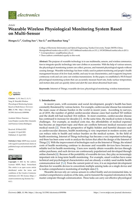 Pdf Wearable Wireless Physiological Monitoring System Based On Multi