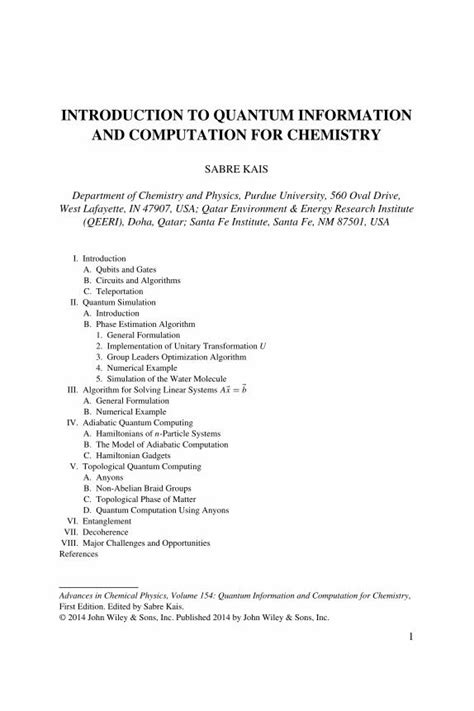 Pdf Quantum Information And Computation For Chemistry 154 Chap1 Pdfintroduction To Quantum