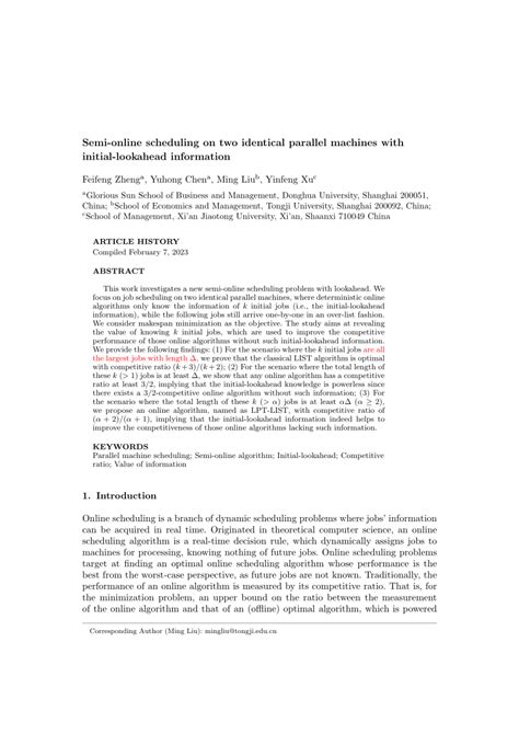 Pdf Semi Online Scheduling On Two Identical Parallel Machines With