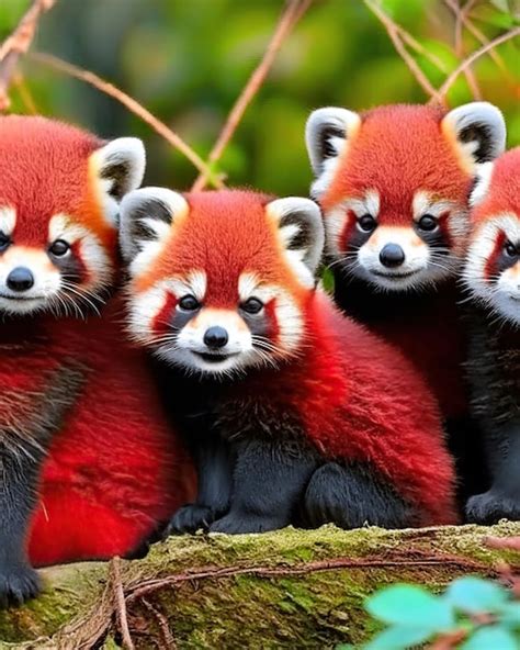 Premium Ai Image A Group Of Four Cute Red Pandas Together