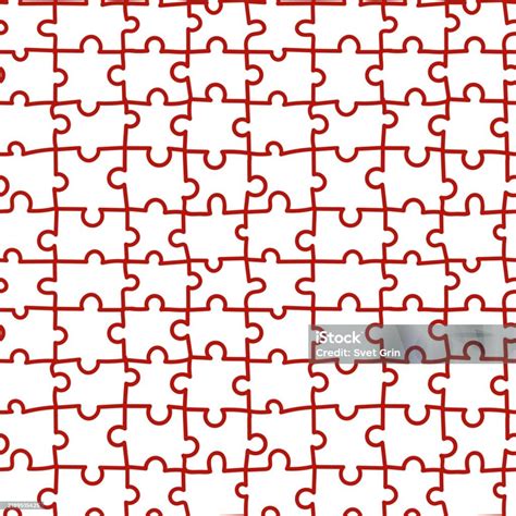 빨간색 윤곽선이 있는 손으로 그린 퍼즐 패턴입니다 흰색 배경에 완벽 한 모자이크 질감입니다 발렌타인 데이를 위한 조립된 퍼즐 직물과 종이에 인쇄하기 위한 평평한 낙서 질감